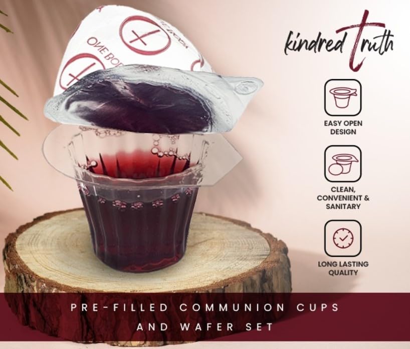 Easy Open 50 Count Pre-filled Communion Cups and Wafer Set by Kindred Truth with Communion Bread and Juice Included - by Kindred Truth