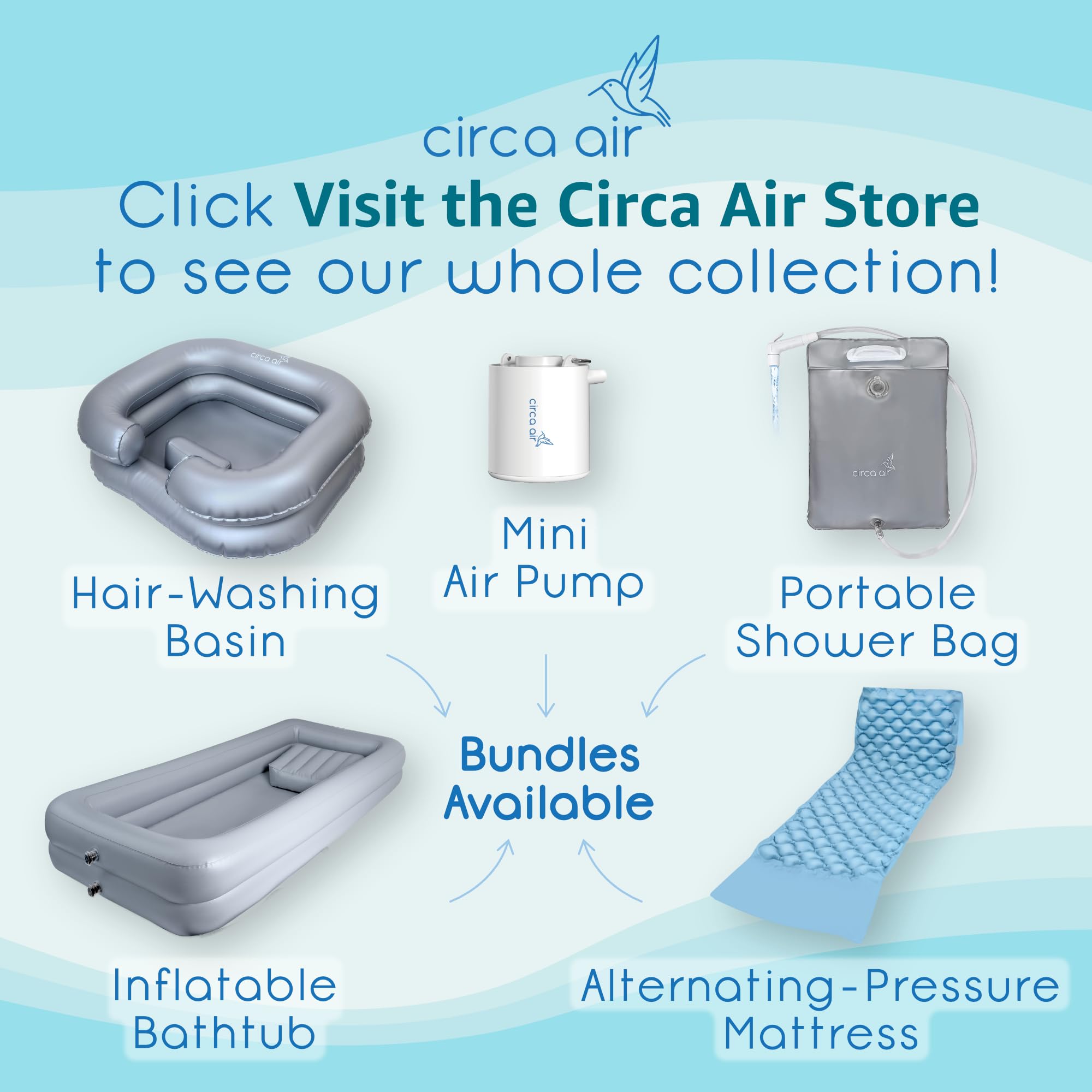 Circa Air Portable Bath Tubs Adults - Medical Inflatable Tub for Bedridden, Handicap, Elderly, Disabled Patients, Collapsible Bathtub System for Elderly Care, Full Bodywash & Hair Washing in Bed