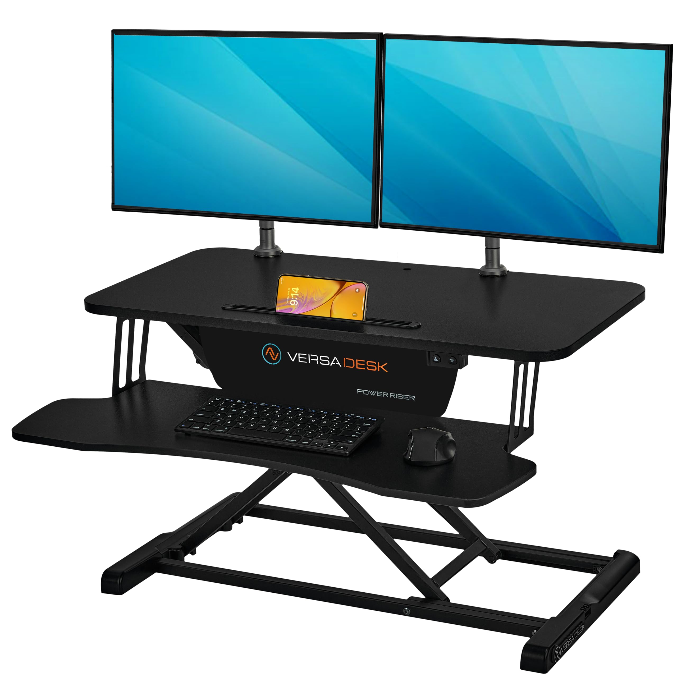 VERSADESK® PowerRiser 32 Inch Electric Standing Desk Converter for Dual Monitor, Laptop Workstation with Wide Keyboard Tray, Height Adjustable Sit to Stand Desk Riser, Black (Black, 32")