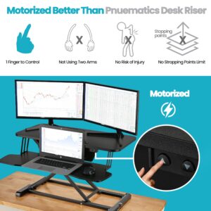 VERSADESK® PowerRiser 32 Inch Electric Standing Desk Converter for Dual Monitor, Laptop Workstation with Wide Keyboard Tray, Height Adjustable Sit to Stand Desk Riser, Black (Black, 32")