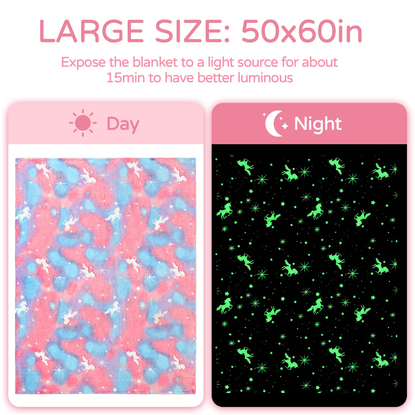 Anowpo Glow in The Dark Blanket Unicorns Gifts for Girls,Soft Blanket for 3 4 5 6 7 8 9 10 Year Old Girl Girls, Toddler Girls Toys Age 6-8,Mothers Day Birthday Gifts Christmas,50"x60"