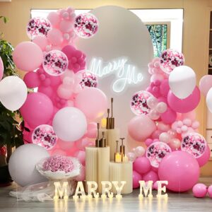 146 Pieces Rose Pink Balloon Garland Arch Kit Hot Pink Balloon Garland Kit White Balloons for Wedding Party Princess Theme Birthday Bridal Shower Decorations