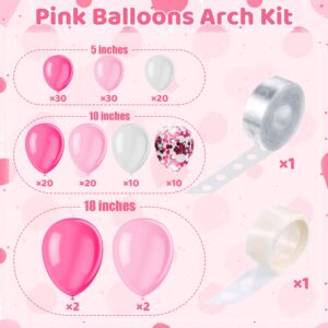 146 Pieces Rose Pink Balloon Garland Arch Kit Hot Pink Balloon Garland Kit White Balloons for Wedding Party Princess Theme Birthday Bridal Shower Decorations