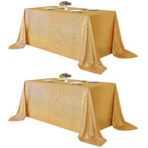 fitable 2 pack gold sequin tablecloth for parties 60x102 inch - sparkle glitter table cloth laser rectangle table cover overlay for wedding baby shower ceremony birthday cake table holiday banquet