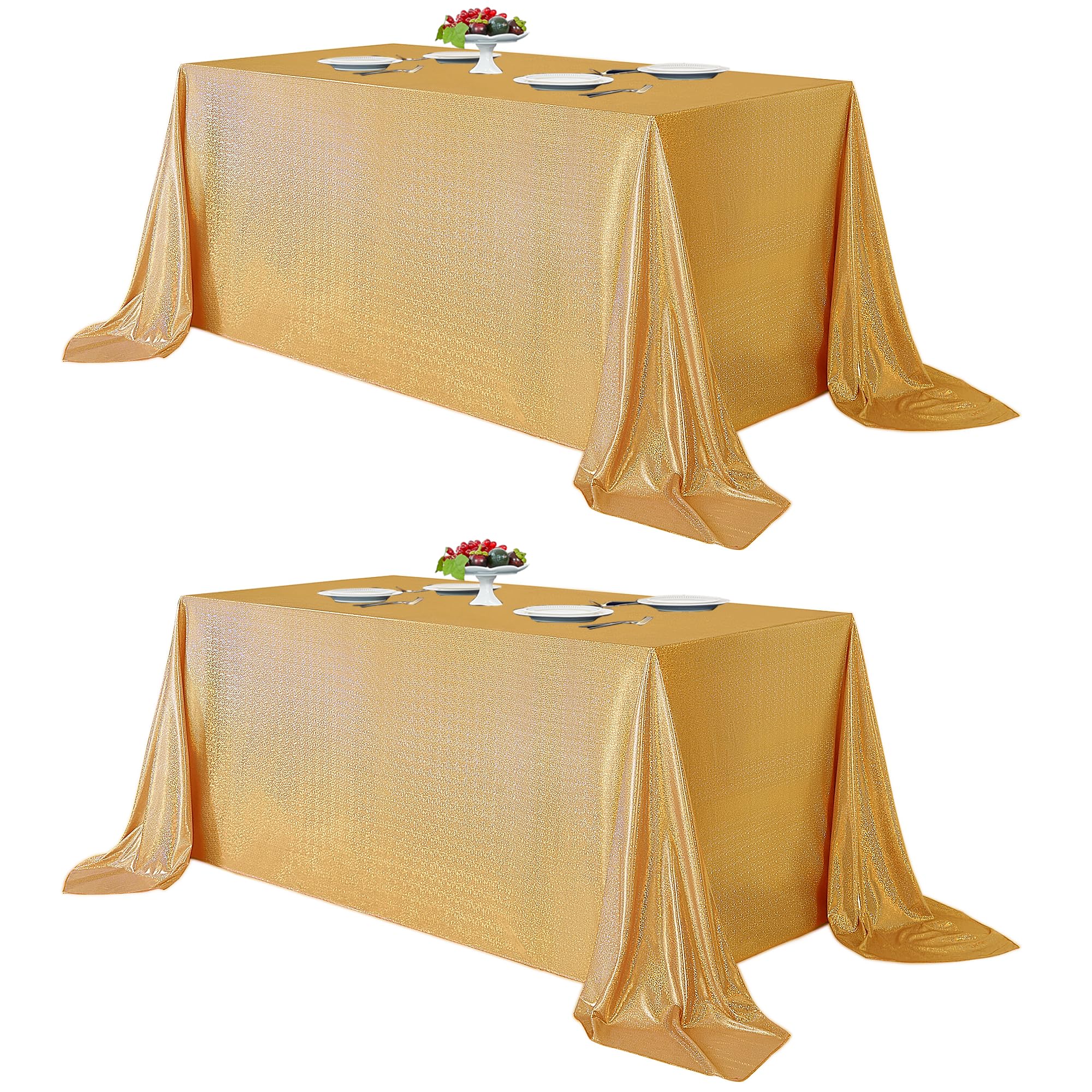 Fitable 2 Pack Gold Sequin Tablecloth for Parties 60x102 Inch - Sparkle Glitter Table Cloth Laser Rectangle Table Cover Overlay for Wedding Baby Shower Ceremony Birthday Cake Table Holiday Banquet