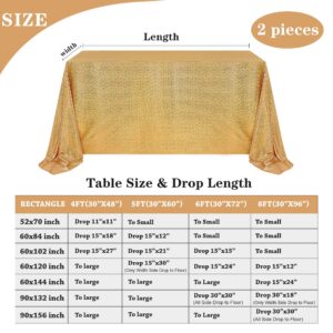 Fitable 2 Pack Gold Sequin Tablecloth for Parties 60x102 Inch - Sparkle Glitter Table Cloth Laser Rectangle Table Cover Overlay for Wedding Baby Shower Ceremony Birthday Cake Table Holiday Banquet