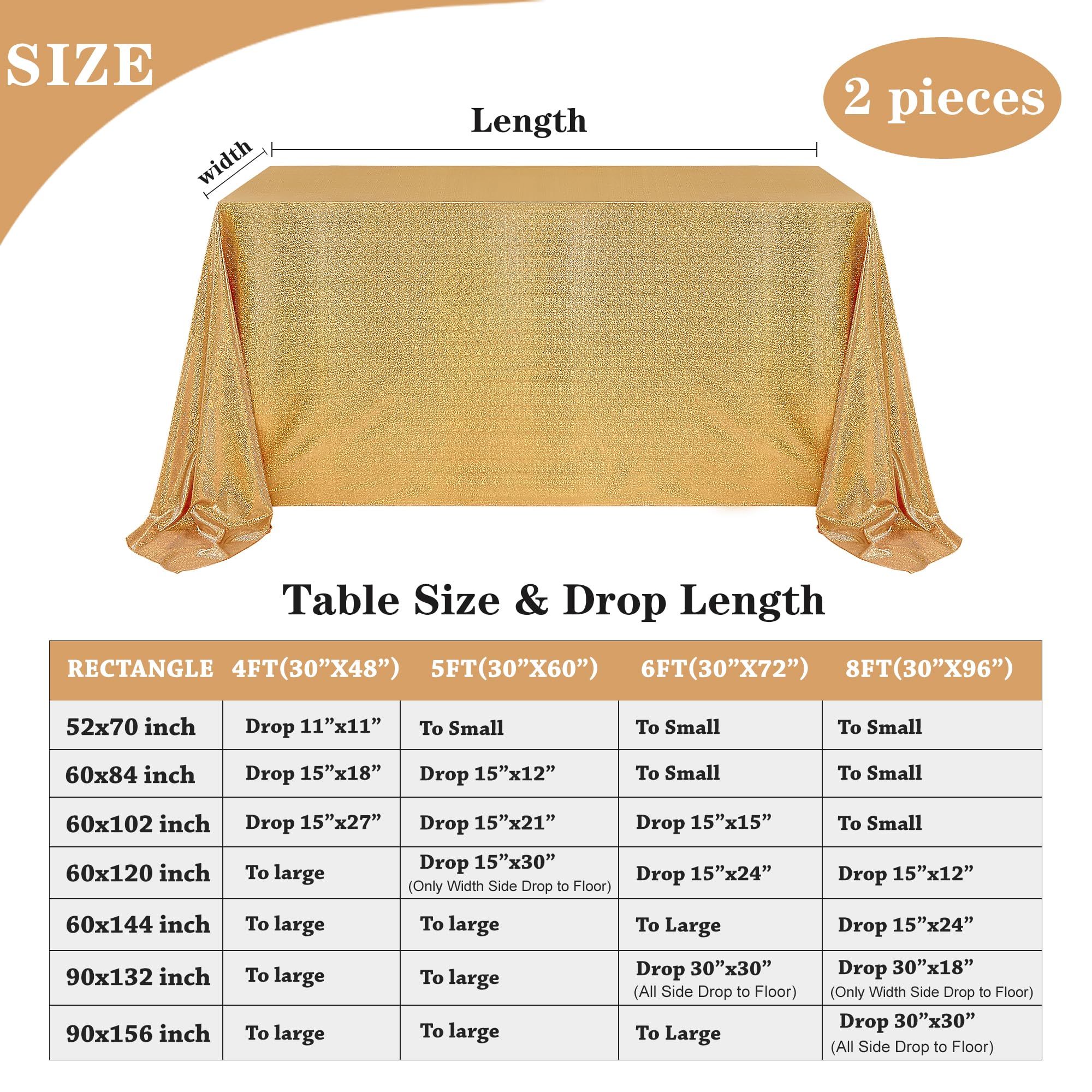 Fitable 2 Pack Gold Sequin Tablecloth for Parties 60x102 Inch - Sparkle Glitter Table Cloth Laser Rectangle Table Cover Overlay for Wedding Baby Shower Ceremony Birthday Cake Table Holiday Banquet