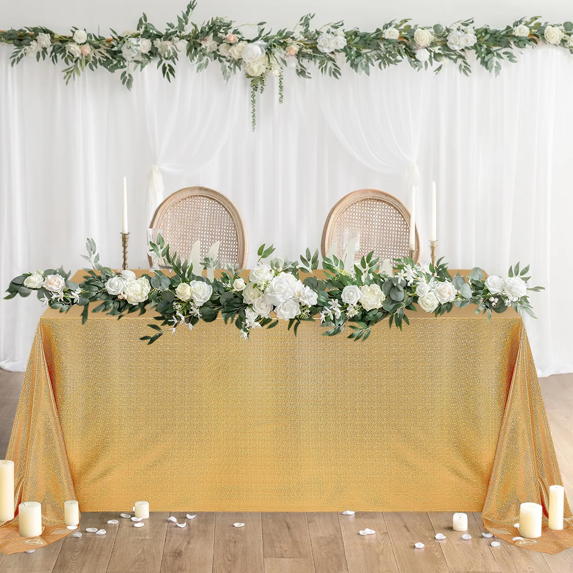 Fitable 2 Pack Gold Sequin Tablecloth for Parties 60x102 Inch - Sparkle Glitter Table Cloth Laser Rectangle Table Cover Overlay for Wedding Baby Shower Ceremony Birthday Cake Table Holiday Banquet