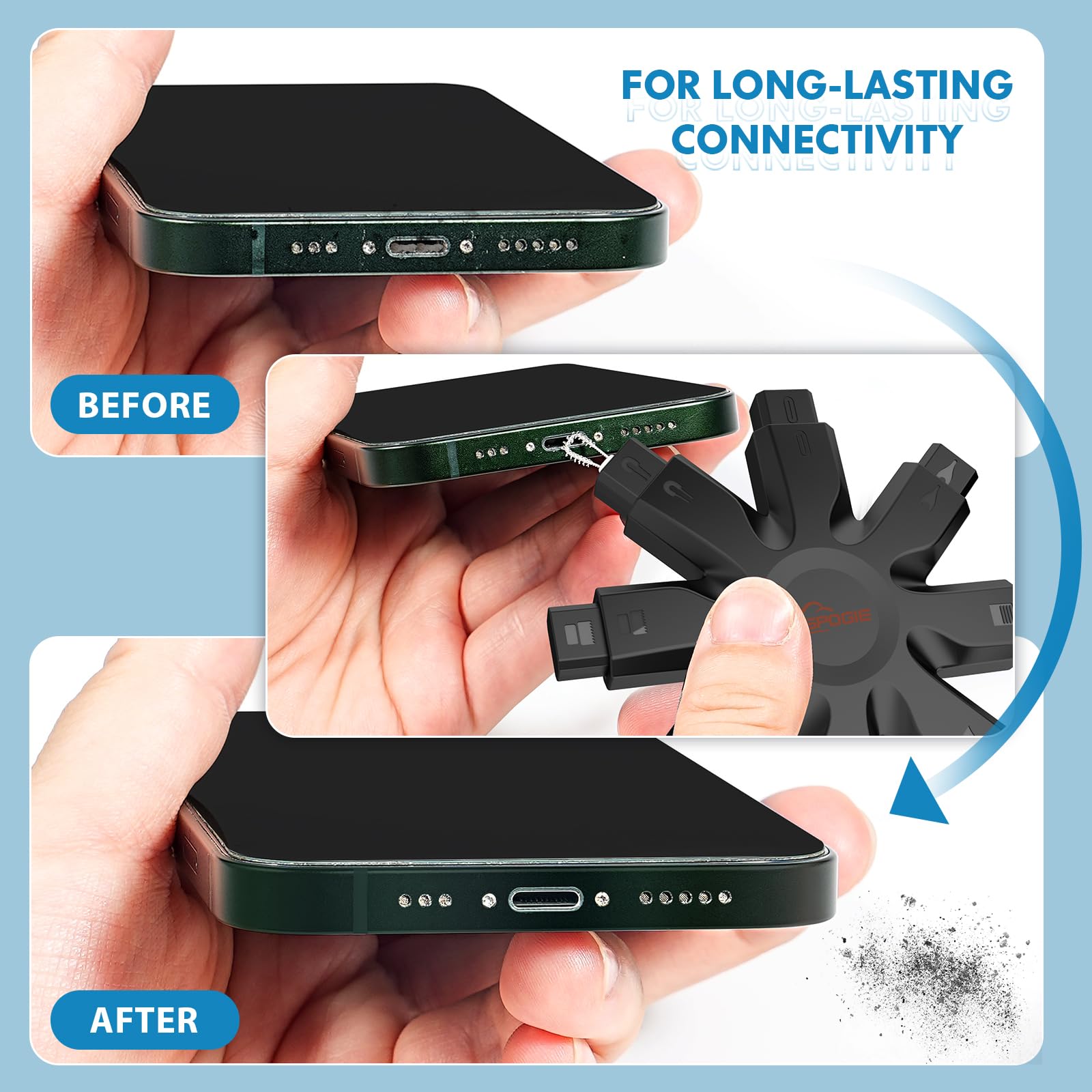 16 in 1 iPhone Cleaning Kit, Cleaning Kit with Portable Bag, iPhone Charging Port Cleaning Kit, Fix Unreliable Charging Connection, 2024 (Black)