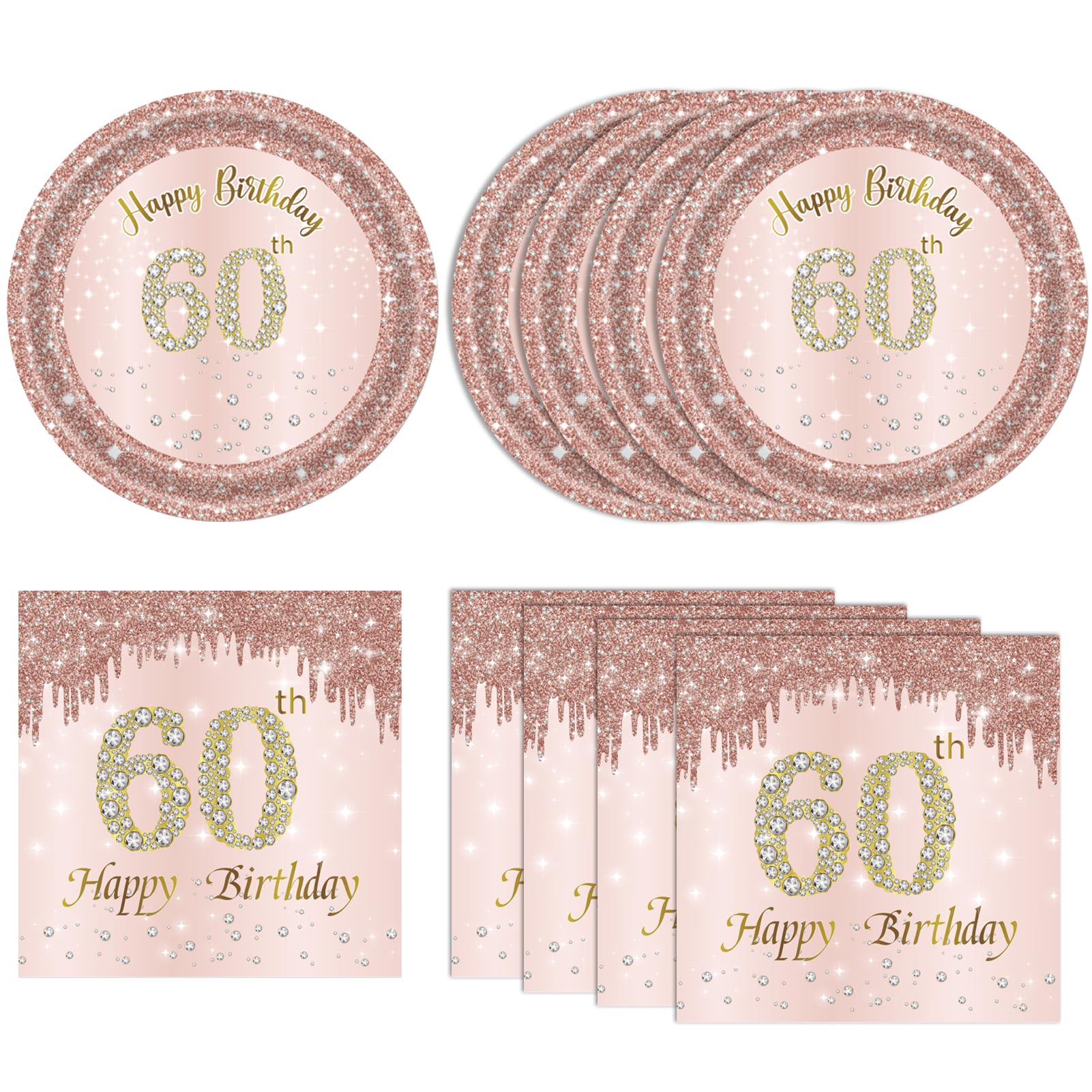 60th Birthday Decor 60th Birthday Decorations for Women Rose Gold Birthday supplies Plates and Napkins Rose Gold 1964 Birthday Decorations Disposable Tableware Party Supplies For Women