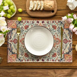 Artoid Mode Boho Placemats Set of 4, Daily Orange Teal Flowes Bohemia Table Mats for Home Party Dining Decoration 12x18 Inch