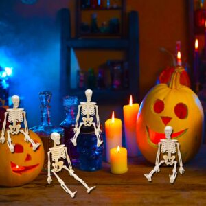 DULEFUN 8pcs Halloween Small Skeleton Glow in The Dark 6 Inch Luminous Mini Plastic Skeletons for Craft Halloween Hanging Décor Poseable Skeleton Toys Party Gifts Favors