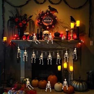 DULEFUN 8pcs Halloween Small Skeleton Glow in The Dark 6 Inch Luminous Mini Plastic Skeletons for Craft Halloween Hanging Décor Poseable Skeleton Toys Party Gifts Favors