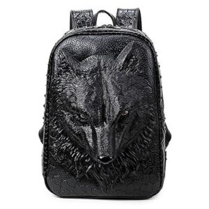 seamand personalized 3d lion pu leather casual laptop backpack for men durable travel daypack (wolf)