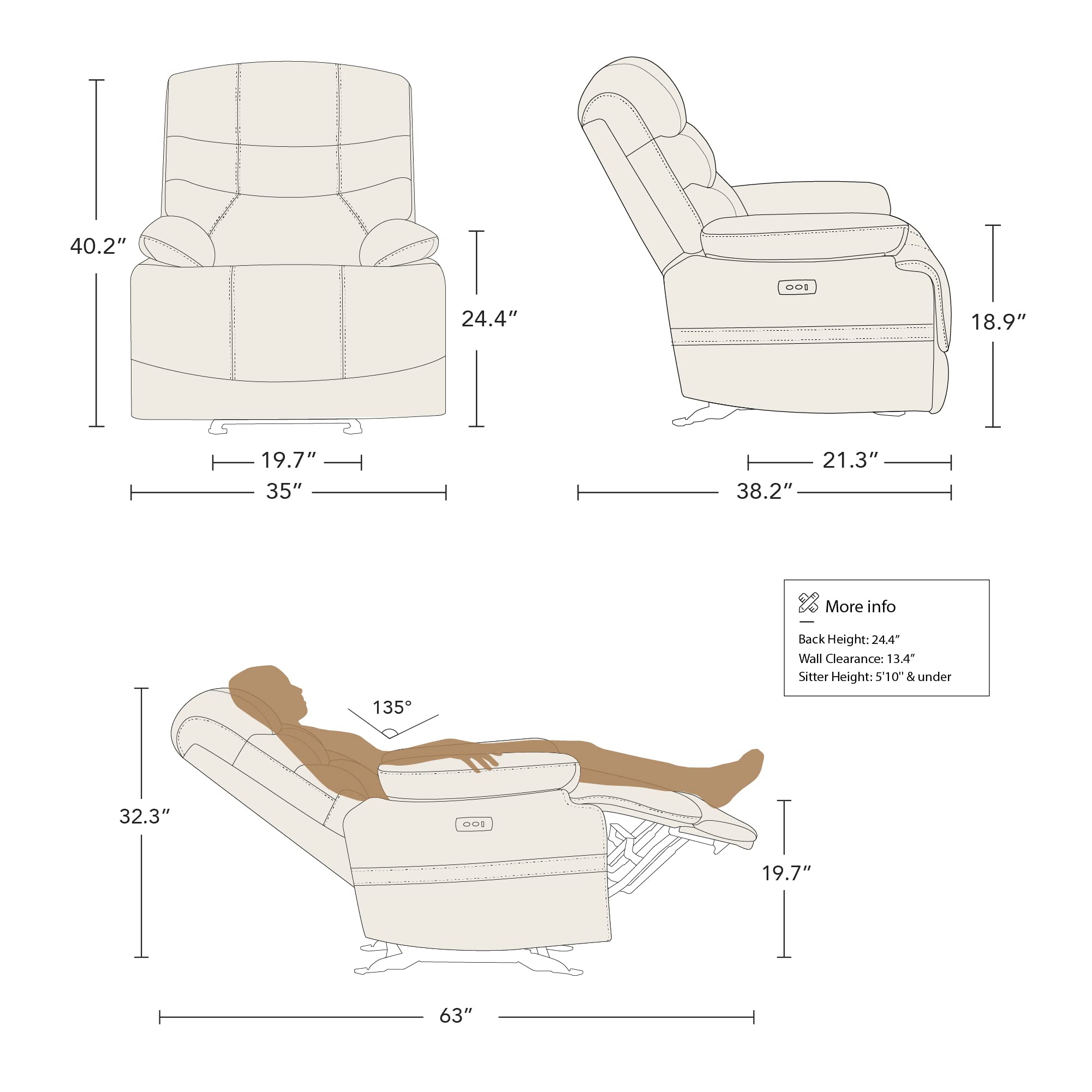 CHITA Power Recliner Chairs for Small Spaces, Glider Recliner Chair for Living Room with USB Charge Ports, Faux Fur, Light Grey