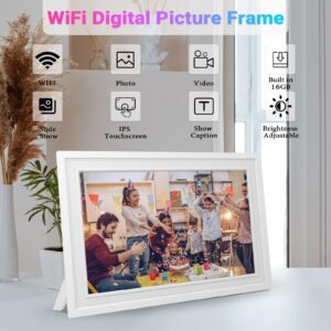 YEMSD 10.1" WiFi Digital Picture Frame, Auto-Rotate, 1280x800 HD IPS Touchscreen Digital Photo Frame, 16GB Memory, Wall Mountable, Share Photos/Videos via Frameo APP, Gift for Friends and Family-White