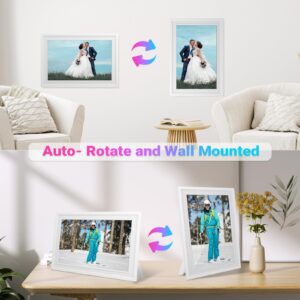 YEMSD 10.1" WiFi Digital Picture Frame, Auto-Rotate, 1280x800 HD IPS Touchscreen Digital Photo Frame, 16GB Memory, Wall Mountable, Share Photos/Videos via Frameo APP, Gift for Friends and Family-White