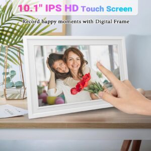 YEMSD 10.1" WiFi Digital Picture Frame, Auto-Rotate, 1280x800 HD IPS Touchscreen Digital Photo Frame, 16GB Memory, Wall Mountable, Share Photos/Videos via Frameo APP, Gift for Friends and Family-White