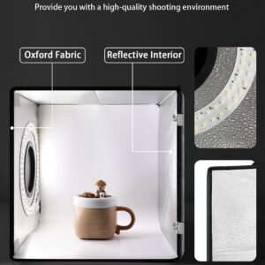 DUCLUS Light Box Photography, Portable Photo Studio Booth Box, 10" x 10" Professional Mini Shooting Tents with 96 LED Lights Dimmable, 6 Backdrops for Small Product: Jewelry, Miniature Models etc.