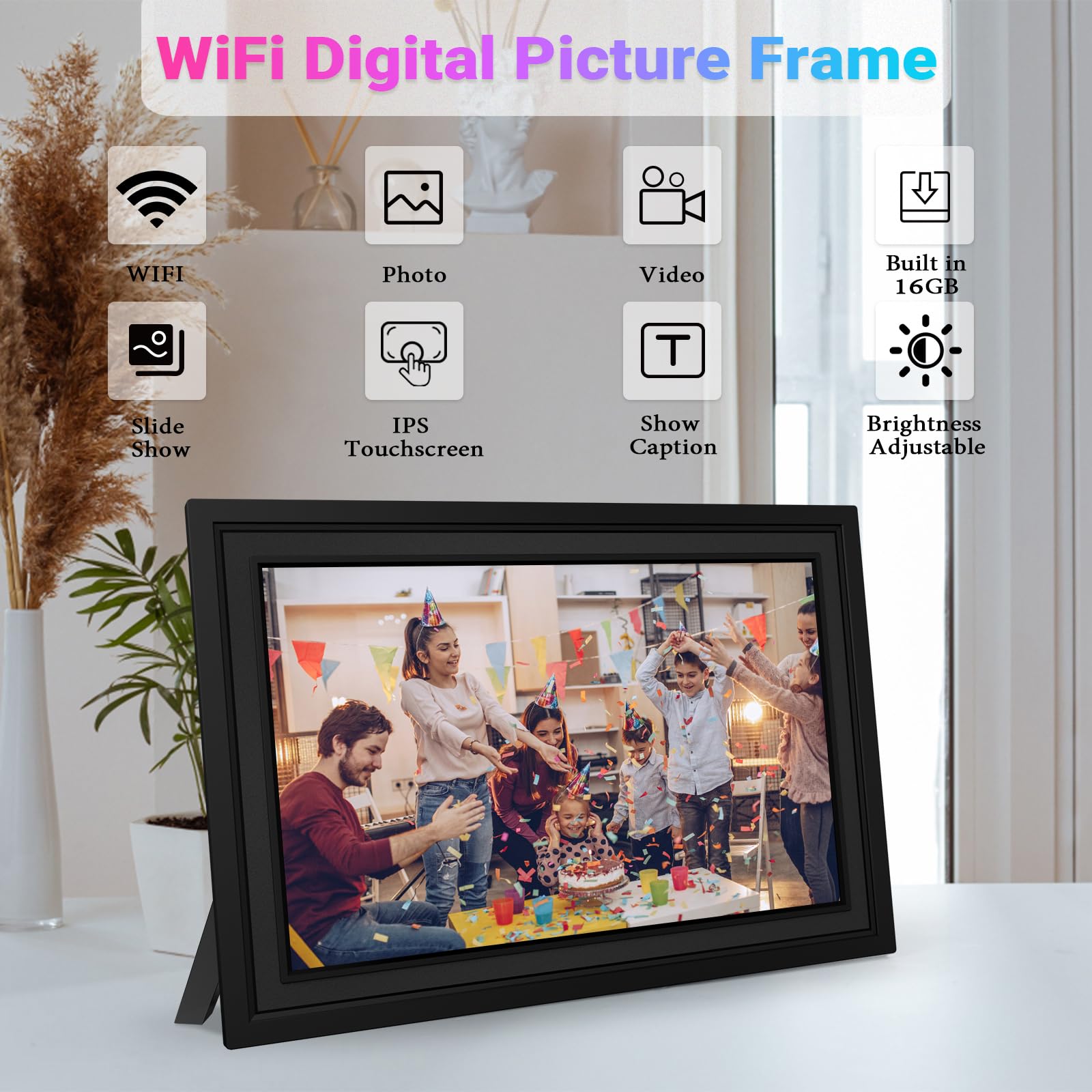 YEMSD 10.1" WiFi Digital Picture Frame, Auto-Rotate, 1280x800 HD IPS Touchscreen Digital Photo Frame, Wall Mountable, Share Photos and Videos Remotely via Frameo APP, Surprise Gifts (Black)