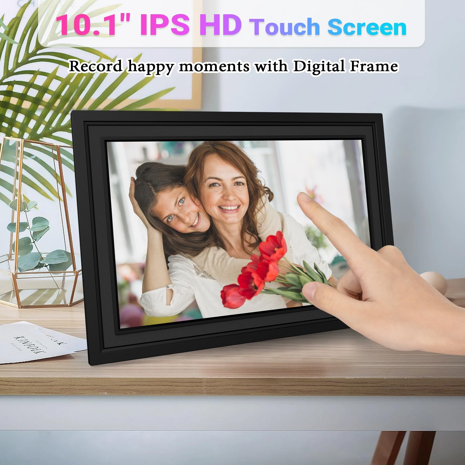 YEMSD 10.1" WiFi Digital Picture Frame, Auto-Rotate, 1280x800 HD IPS Touchscreen Digital Photo Frame, Wall Mountable, Share Photos and Videos Remotely via Frameo APP, Surprise Gifts (Black)