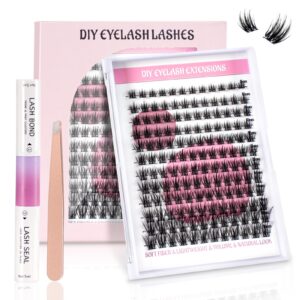 lash clusters, 40d-0.07-c curl 8-16 mix diy lash lift kit, individual lashes 144 clusters false eyelashes, waterproof lash extension with tweezer, manga and wispy lash clusters diy at home (yy2)