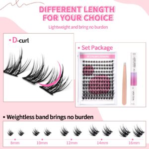 Lash Clusters, 40D-0.07-C Curl 8-16 Mix Diy Lash Lift Kit, Individual Lashes 144 Clusters False Eyelashes, Waterproof Lash Extension with Tweezer, Manga and Wispy Lash Clusters Diy at Home (YY2)