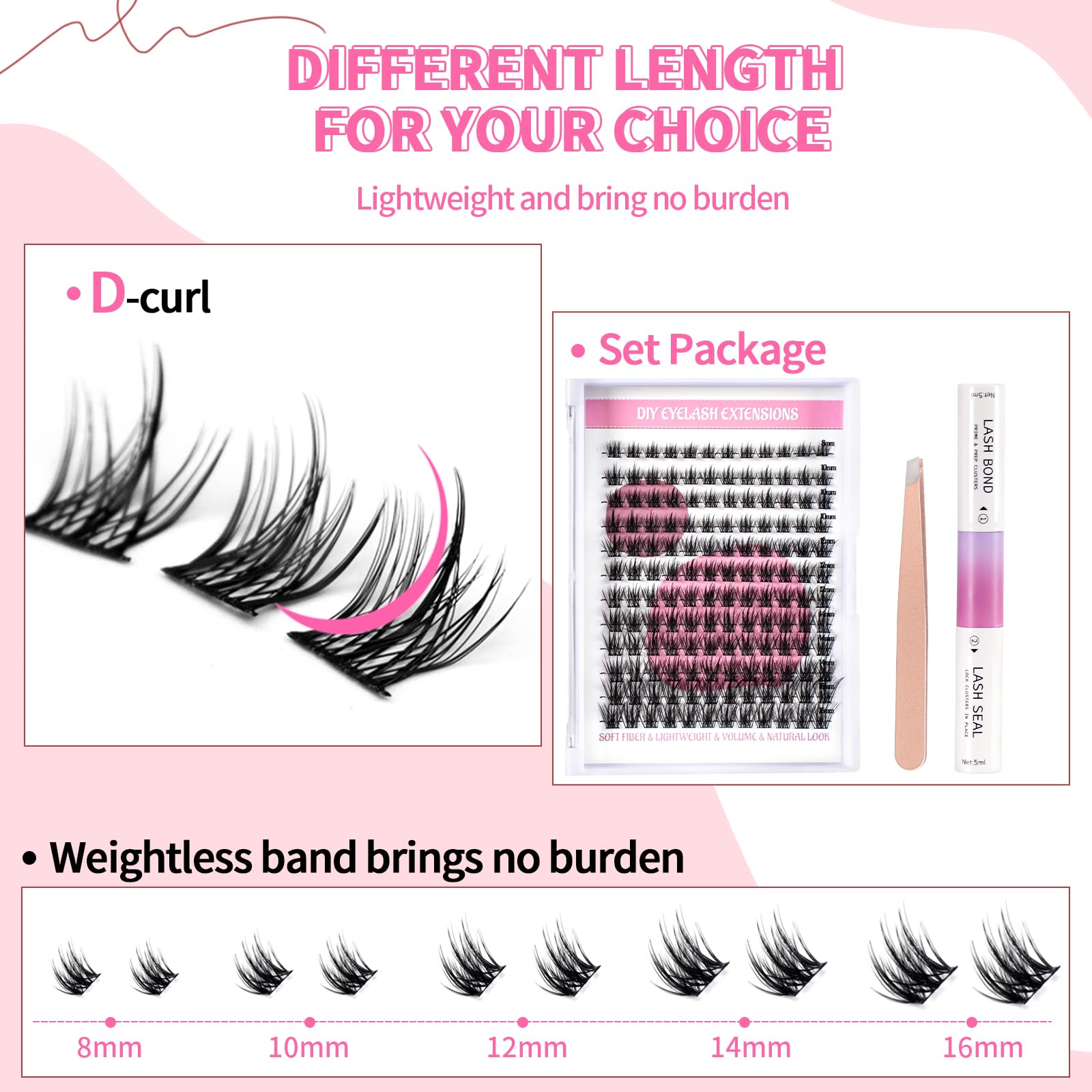 Lash Clusters, 40D-0.07-C Curl 8-16 Mix Diy Lash Lift Kit, Individual Lashes 144 Clusters False Eyelashes, Waterproof Lash Extension with Tweezer, Manga and Wispy Lash Clusters Diy at Home (YY2)