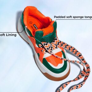 LUCKY STEP Women’s Platform Fashion Sneakers Lace up Casual Faux Leather Comfortable Thick Sole Tennis Walking Shoes (Green/Orange, 7 B(M) US)