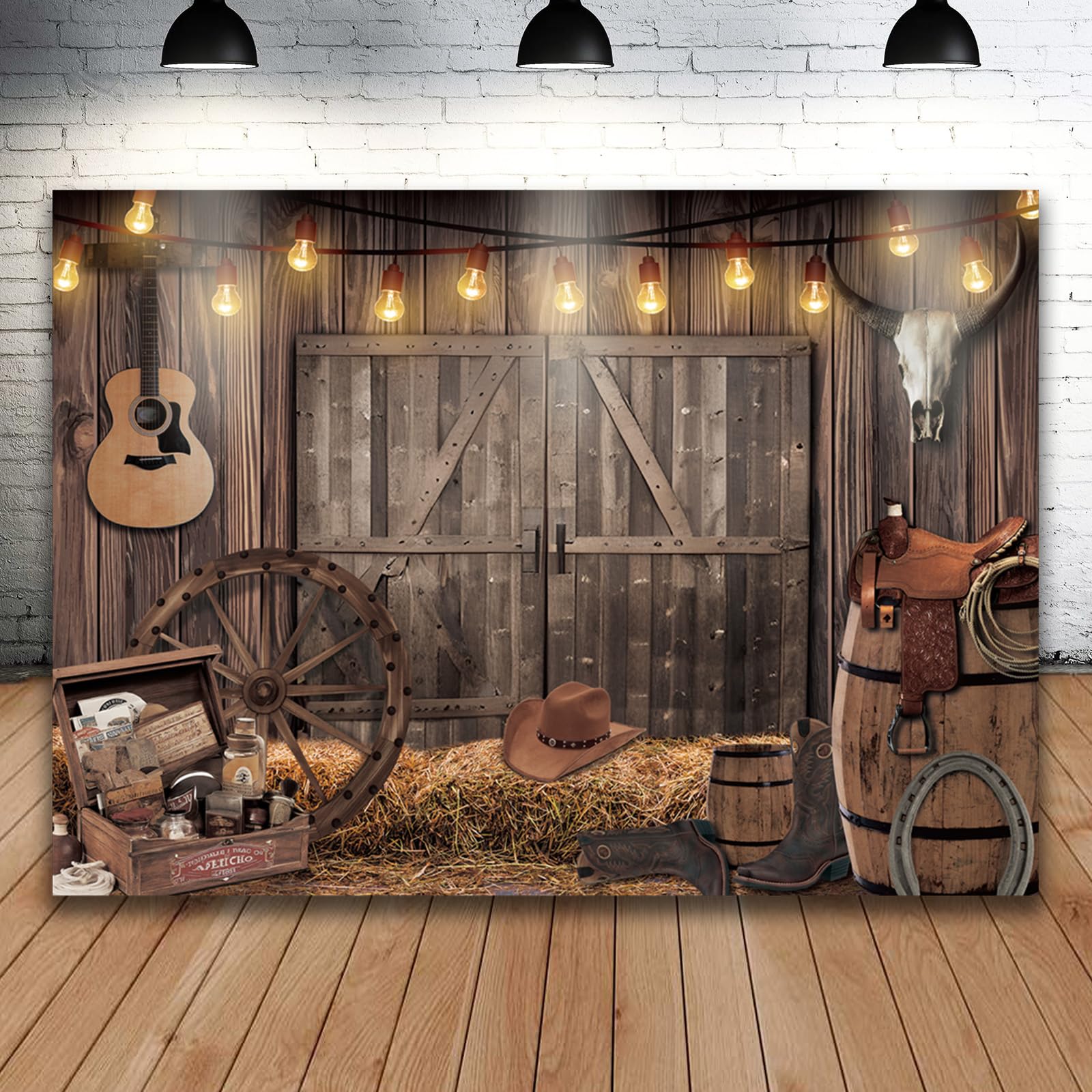 OurWarm 7x5FT Western Cowboy Backdrop Party Decorations Wild West Rodeo Decor Rustic House Barn Photography Props Background Theme Party Supplies for Kids Birthday Banner Photo Booth