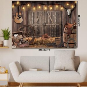 OurWarm 7x5FT Western Cowboy Backdrop Party Decorations Wild West Rodeo Decor Rustic House Barn Photography Props Background Theme Party Supplies for Kids Birthday Banner Photo Booth