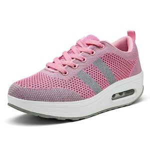 Lymeral Womens Walking Tennis Shoes, Slip On, Air Cushion,Mesh Upper, Lace Up Sport Shoes for Women, Pink, 8