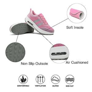 Lymeral Womens Walking Tennis Shoes, Slip On, Air Cushion,Mesh Upper, Lace Up Sport Shoes for Women, Pink, 8