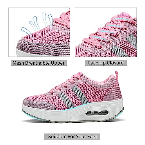 Lymeral Womens Walking Tennis Shoes, Slip On, Air Cushion,Mesh Upper, Lace Up Sport Shoes for Women, Pink, 8