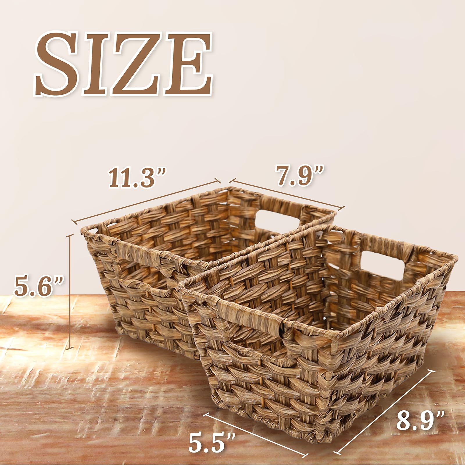 WeeNest Wicker Storage Basket with Handle, Woven Baskets for Organizing and Trays, Holders, Organizers, Storage Baskets for Shelves, Resin Wicker Set of 2, Toffee