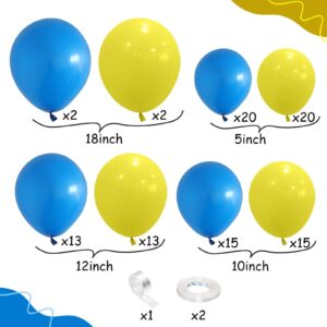 Royal Blue and Yellow Balloon Garland Kit, 100pcs Royal Blue and Yellow Balloon Arch Kit with Different Sizes 18/12/10/5 inch Balloons for Birthday Wedding Anniversary Bachelorette Party Decorations