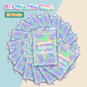 20Pcs Nashville Bachelorette Party Favors Hangover Kit Holographic NASHTY Bags-Bridal Shower,Cowgirl Birthday,Bach Party Recovery Kit Bags Only 5X7"