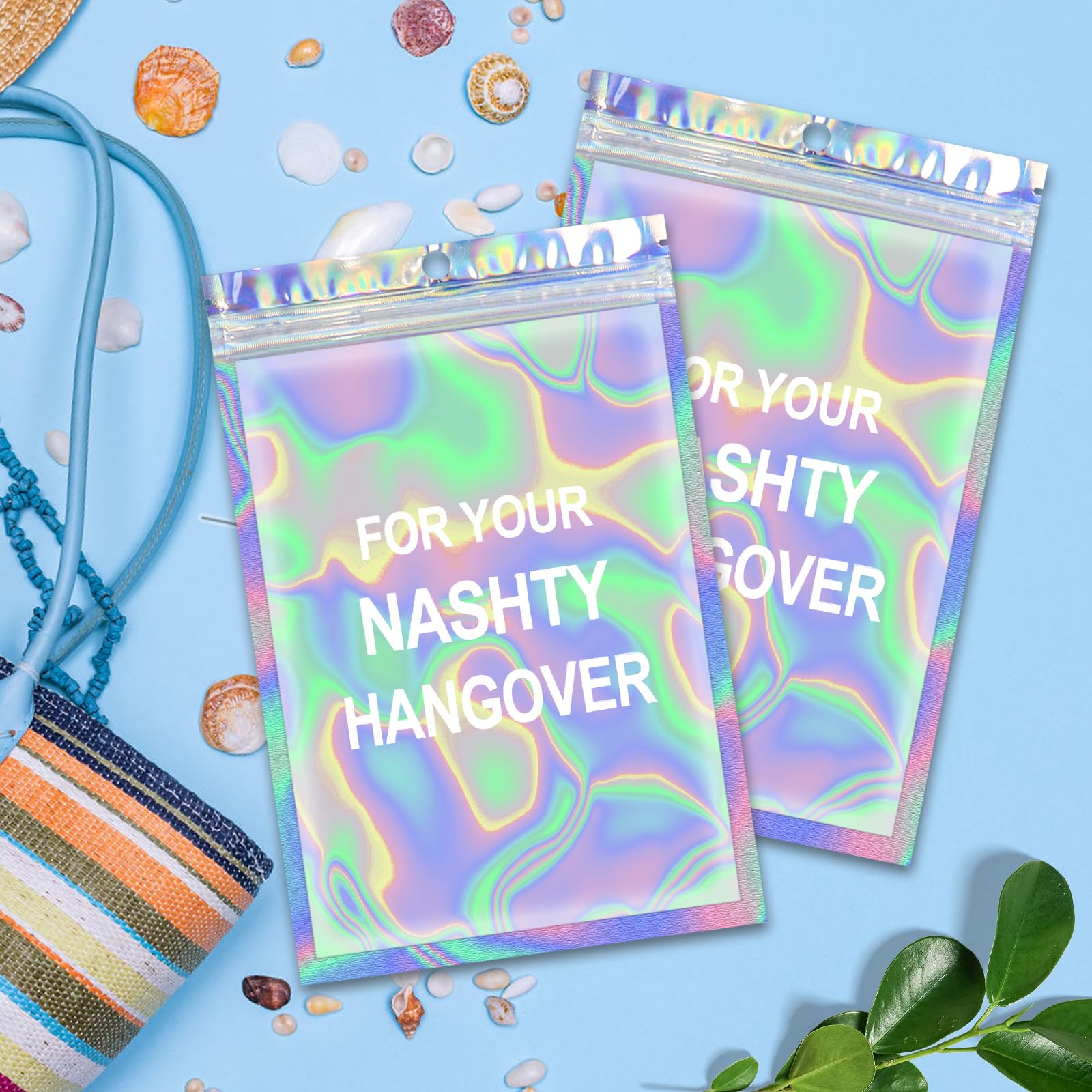 20Pcs Nashville Bachelorette Party Favors Hangover Kit Holographic NASHTY Bags-Bridal Shower,Cowgirl Birthday,Bach Party Recovery Kit Bags Only 5X7"