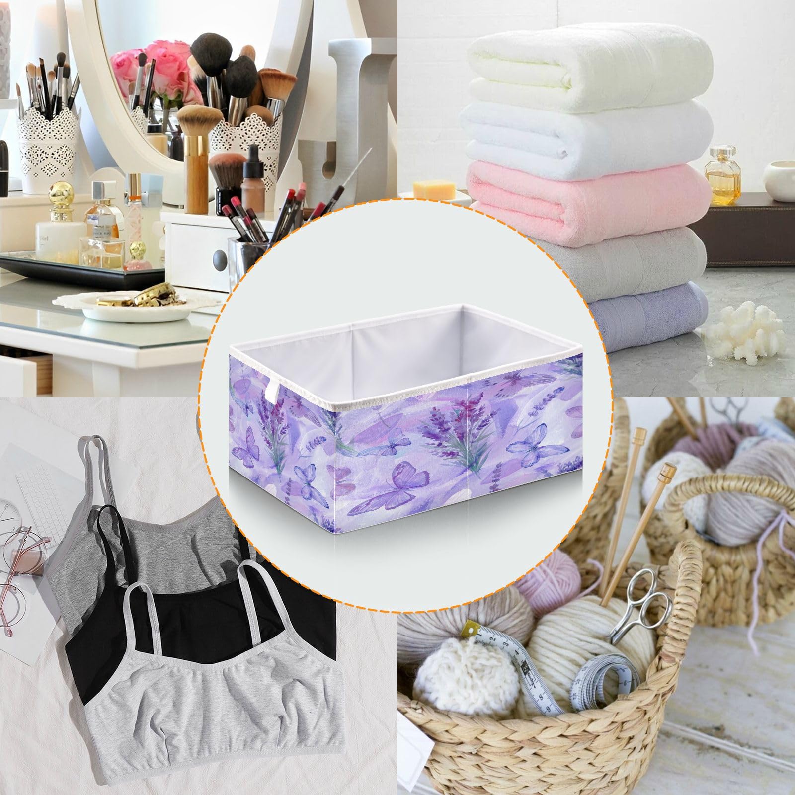 Kigai Flowers Butterfly Storage Baskets, 16x11x7 in Collapsible Fabric Storage Bins Organizer Rectangular Storage Box for Shelves, Closets, Laundry, Nursery, Home Decor