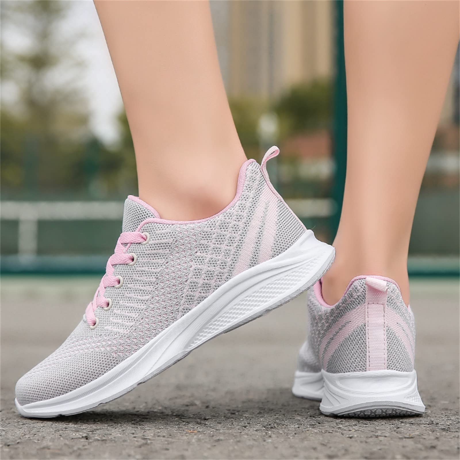 Women's Tennis Walking Shoes Sneakers Breathable Lightweight Casual Comfort Fashion Sneaker Size 6.511.5, Womens Shoes Sneakers Wide Lace Up Trendy White Sneakers For Women 2023 (Pink, 8.5)