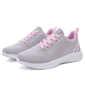 Women's Tennis Walking Shoes Sneakers Breathable Lightweight Casual Comfort Fashion Sneaker Size 6.511.5, Womens Shoes Sneakers Wide Lace Up Trendy White Sneakers For Women 2023 (Pink, 8.5)