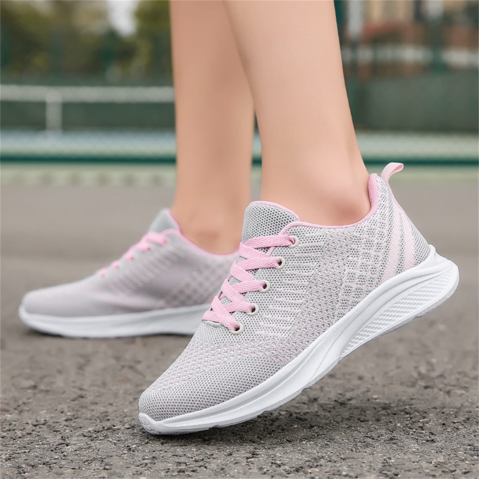 Women's Tennis Walking Shoes Sneakers Breathable Lightweight Casual Comfort Fashion Sneaker Size 6.511.5, Womens Shoes Sneakers Wide Lace Up Trendy White Sneakers For Women 2023 (Pink, 8.5)