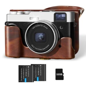 upgraded 4k digital camera with leather case, 48mp vlogging cameras for photography and video with viewfinder, point and shoot camera for youtube with 32g card & 2 batteries