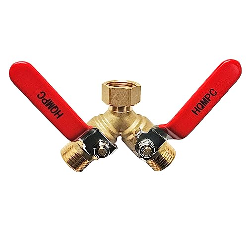 HQMPC Garden Hose Y Valve Hose Splitter Brass Hose Splitter with Solid Brass Handle Brass Y Valve Water Garden Hose Adapter 2 Way Y Valve 3/4" GHT Thread