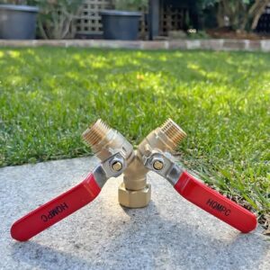 HQMPC Garden Hose Y Valve Hose Splitter Brass Hose Splitter with Solid Brass Handle Brass Y Valve Water Garden Hose Adapter 2 Way Y Valve 3/4" GHT Thread