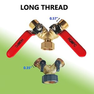 HQMPC Garden Hose Y Valve Hose Splitter Brass Hose Splitter with Solid Brass Handle Brass Y Valve Water Garden Hose Adapter 2 Way Y Valve 3/4" GHT Thread