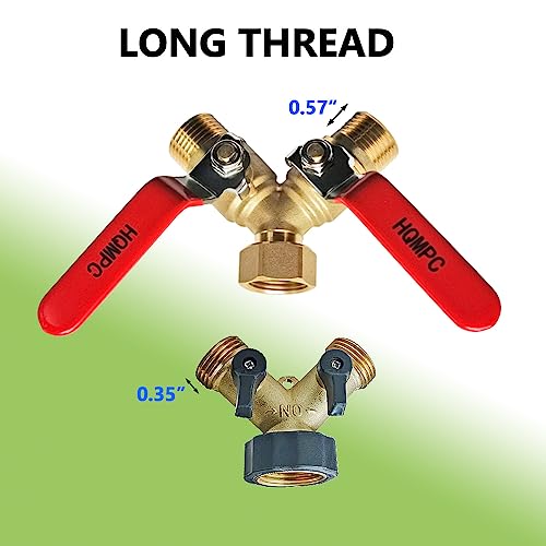 HQMPC Garden Hose Y Valve Hose Splitter Brass Hose Splitter with Solid Brass Handle Brass Y Valve Water Garden Hose Adapter 2 Way Y Valve 3/4" GHT Thread