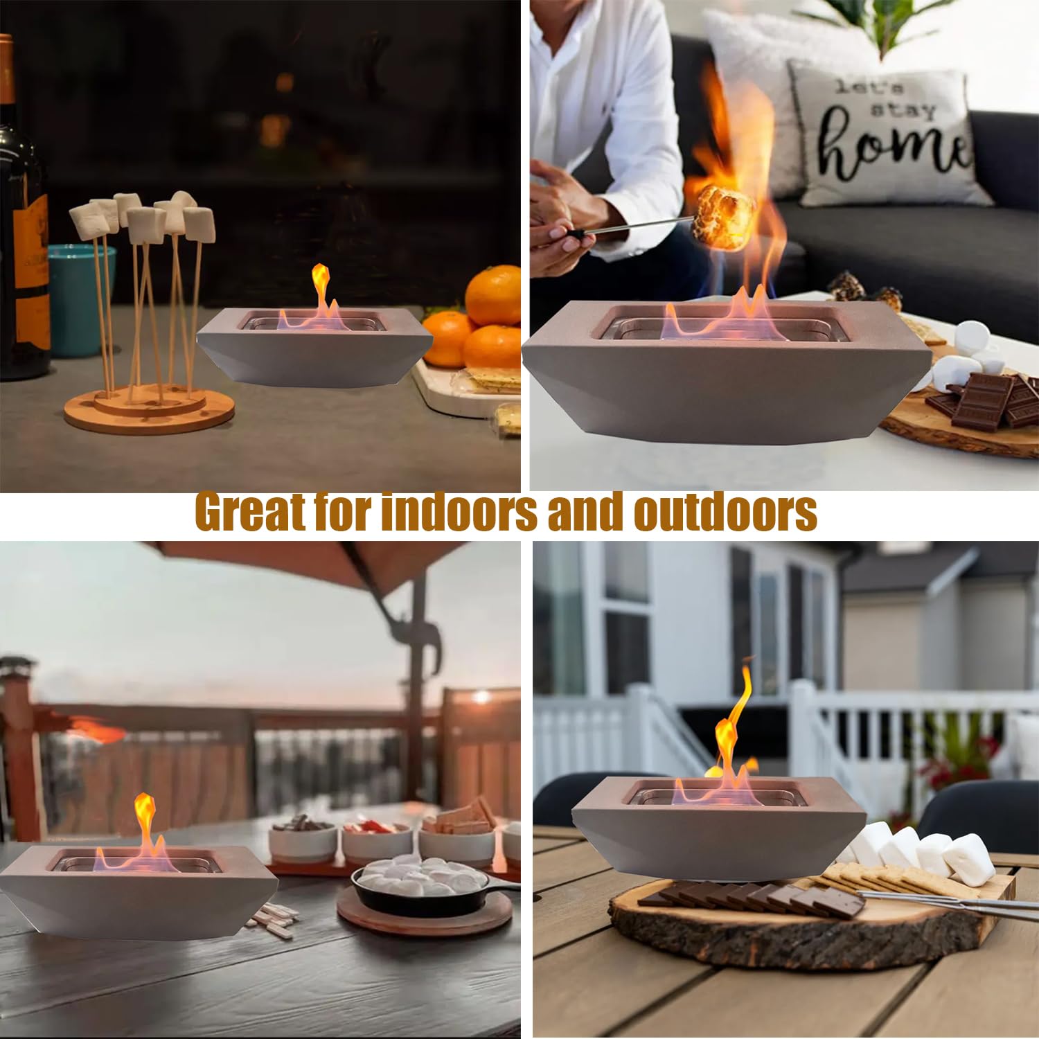 Nisorpa Tabletop Fire Pit, Small Portable Fire Pit, Indoor Outdoor Table Top Firepit, Mini Tabletop Fireplace, Indoor Tabletop Firepit, Rubbing Alcohol Fireplace Smores Maker with 4 Roasting Sticks