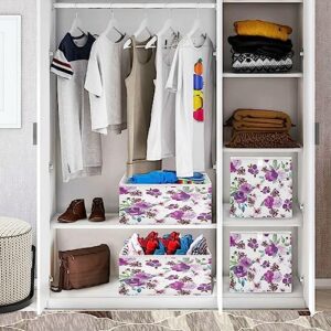 Kigai Purple Flowers Cube Storage Bins - 11x11x11 In Large Foldable Storage Basket Fabric Storage Baskes Organizer for Toys, Books, Shelves, Closet, Home Decor