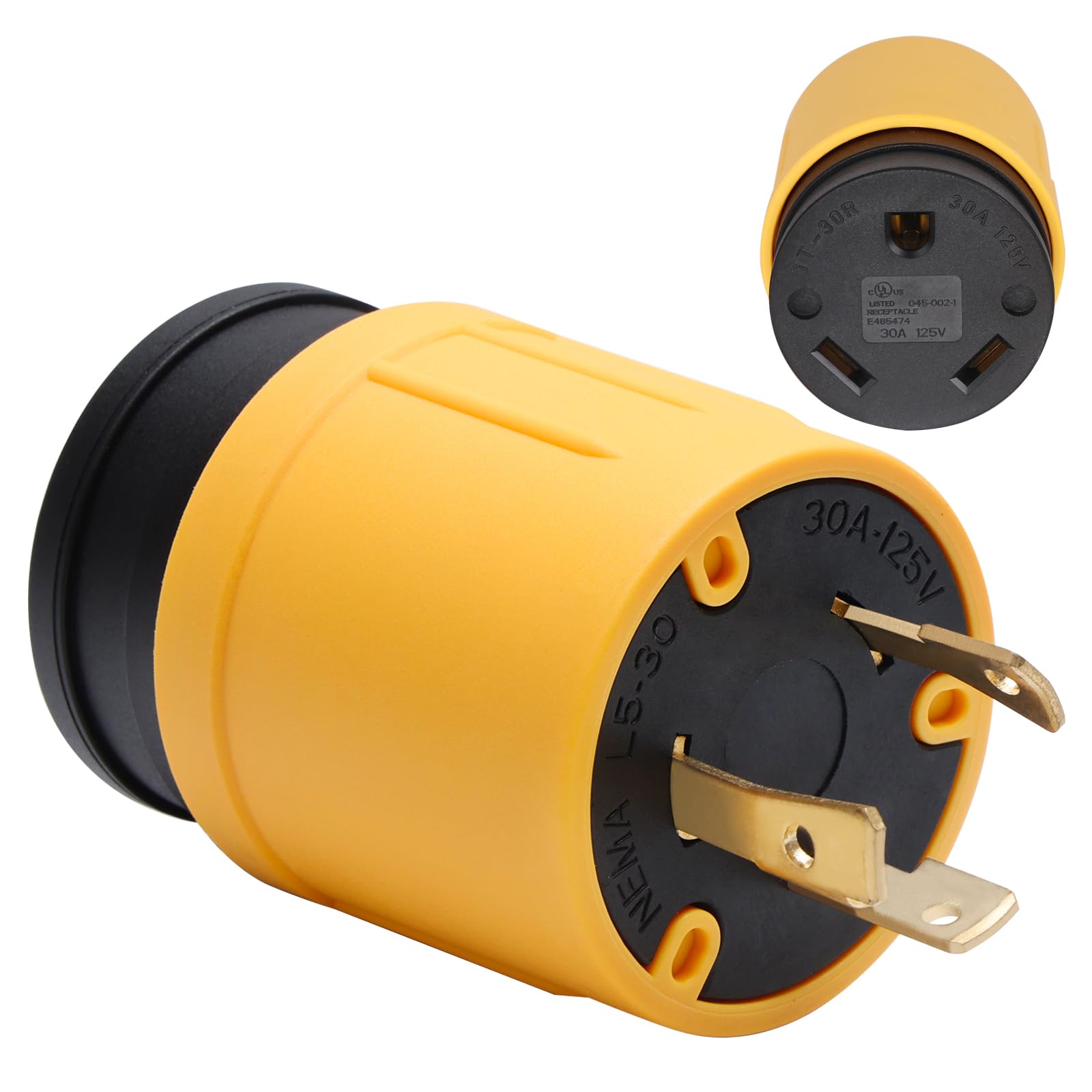 STARELO 30 Amp 3Prong RV Generator Adapter,NEMA L5-30P Twist Lock Male Generator Plug to TT-30R Female RV Outlet.(Yellow)